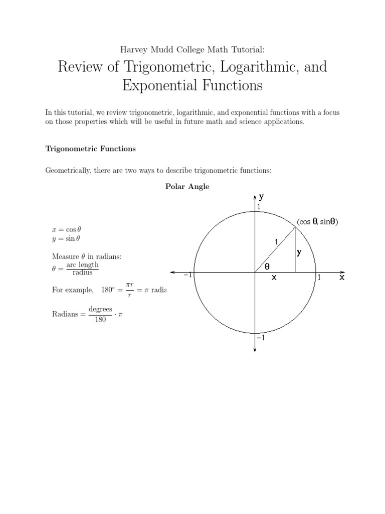 Review of Trigonometric, Logarithmic, and Exponential Functions | PDF