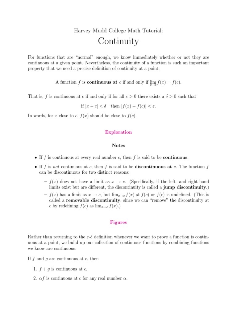 Continuity: Harvey Mudd College Math Tutorial | PDF | Continuous Function | Mathematical Structures