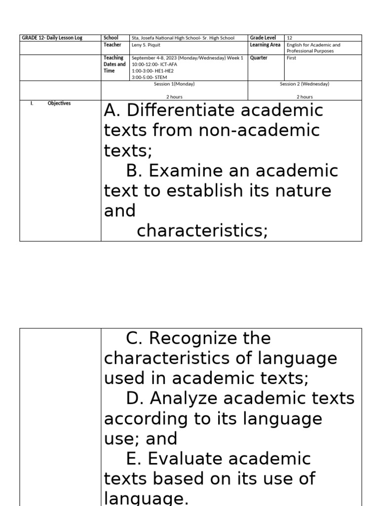 Grade 12 Eapp DLL Week 1 | PDF