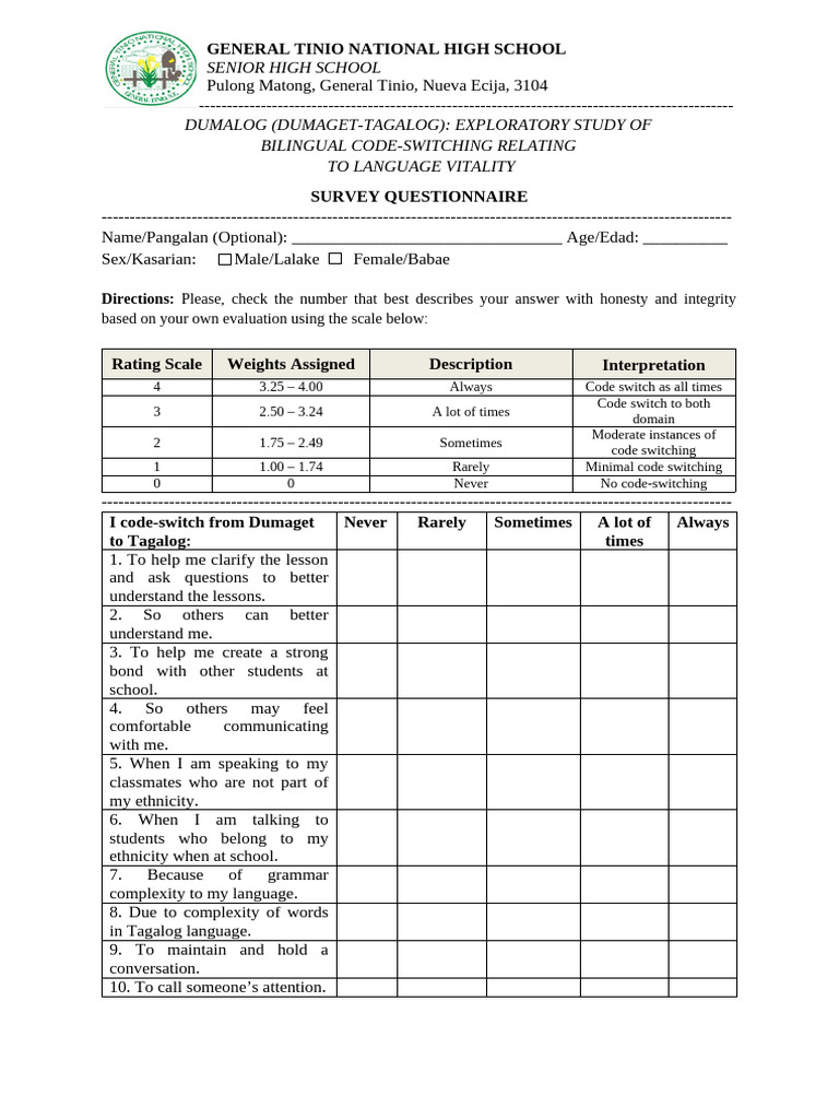 PR1 Format Survey - Questionnaire | PDF