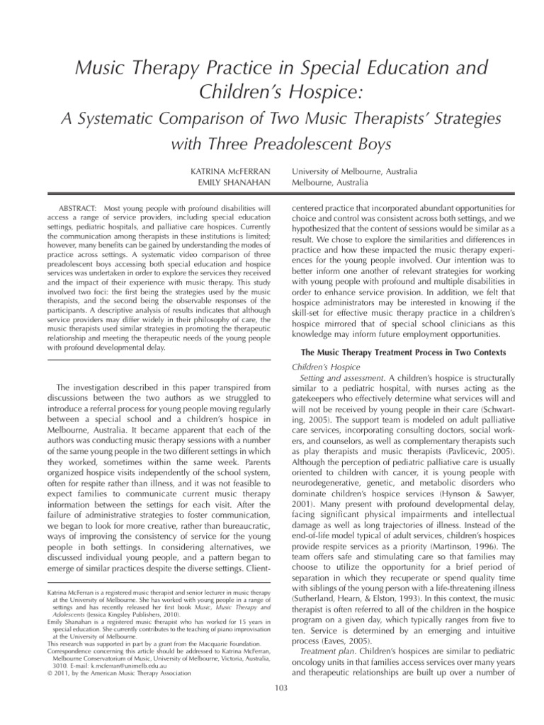 Music Therapy Practice in Special Education and | PDF