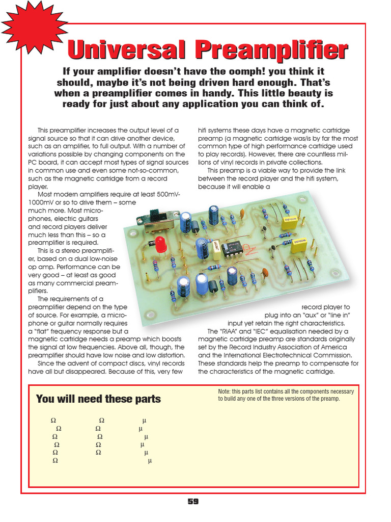 Universal Pre Amplifier - Selected | PDF