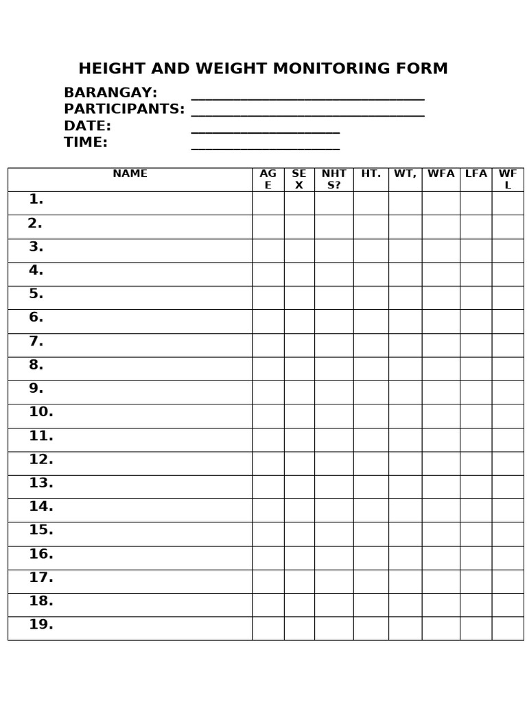 Height and Weight Monitoring Form | PDF