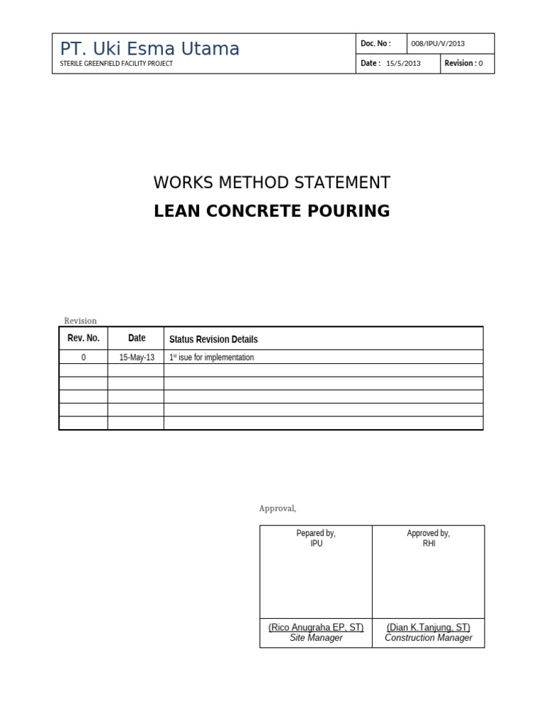 Lean Concrete Pouring Method | PDF
