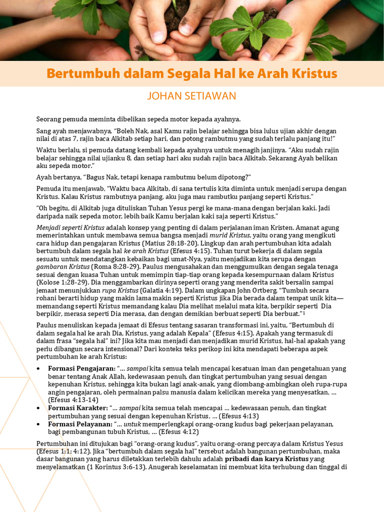 Bertumbuh DLM Segala Hal Ke Arah Kristus (Johan Setiawan) | PDF
