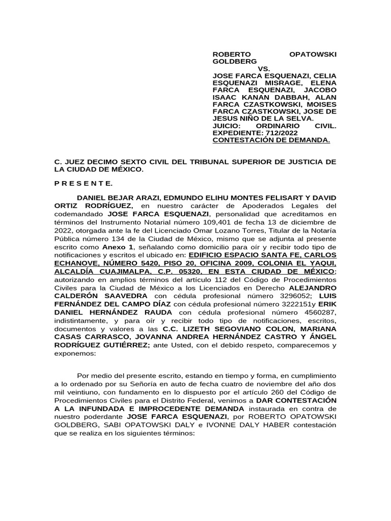 Contestacion Demanda | PDF