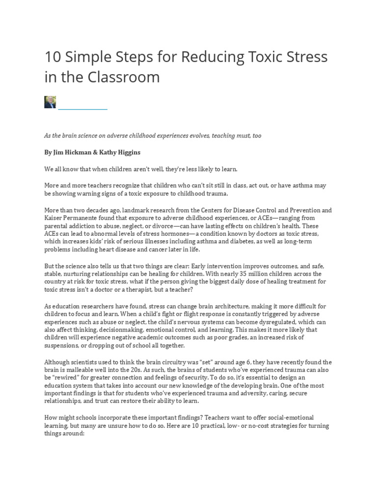 10 Simple Steps For Reducing Toxic Stress in The Classroom | PDF