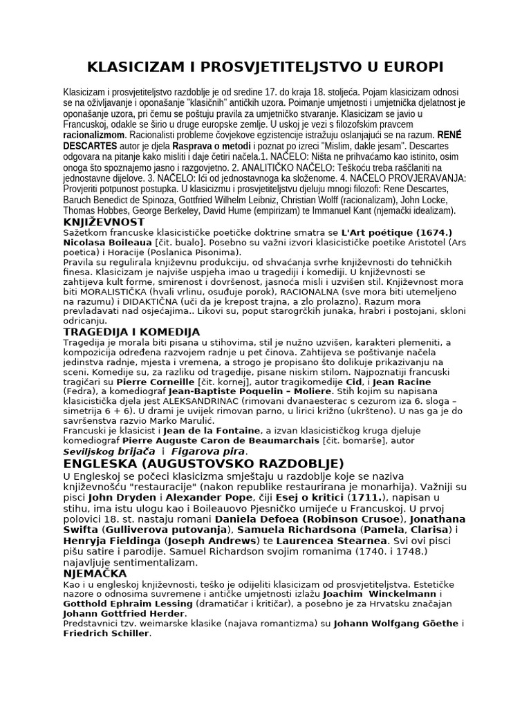 Klasicizam y Prosvjetiteljstvo Europeo | PDF | Filósofos modernos ...