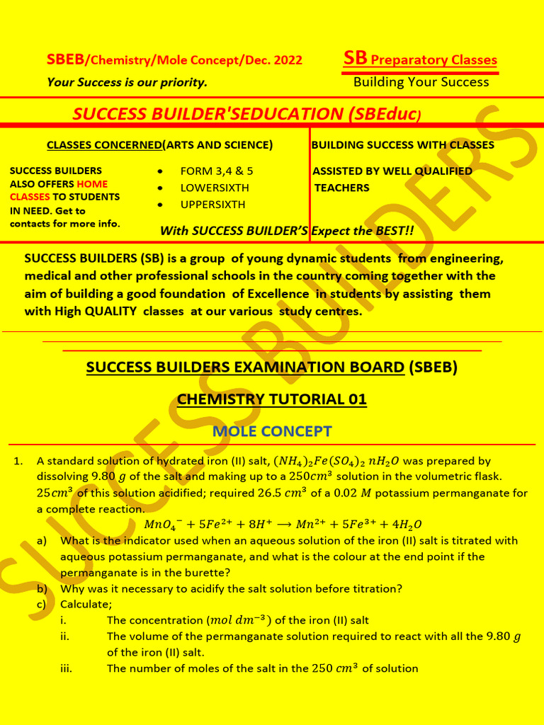 SB Chem Tutorial 01 Mole Concept | PDF