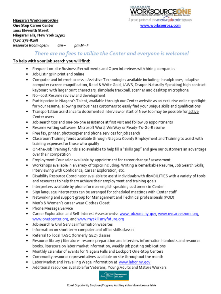 Center Resource Room List of Services 2018 | PDF