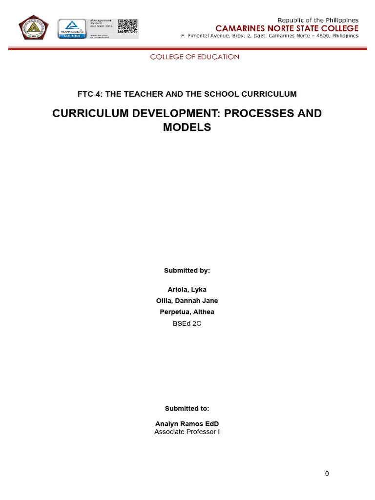 FTC 4 Curriculum Development Processes and Models | PDF