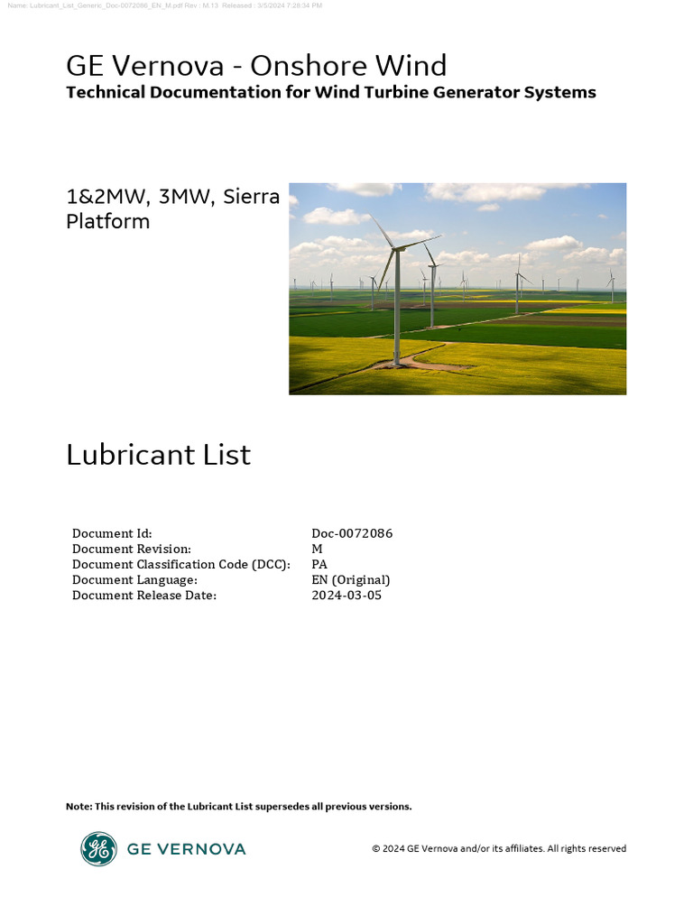 Lubricant List Generic Doc-0072086 EN M | PDF | Technology & Engineering