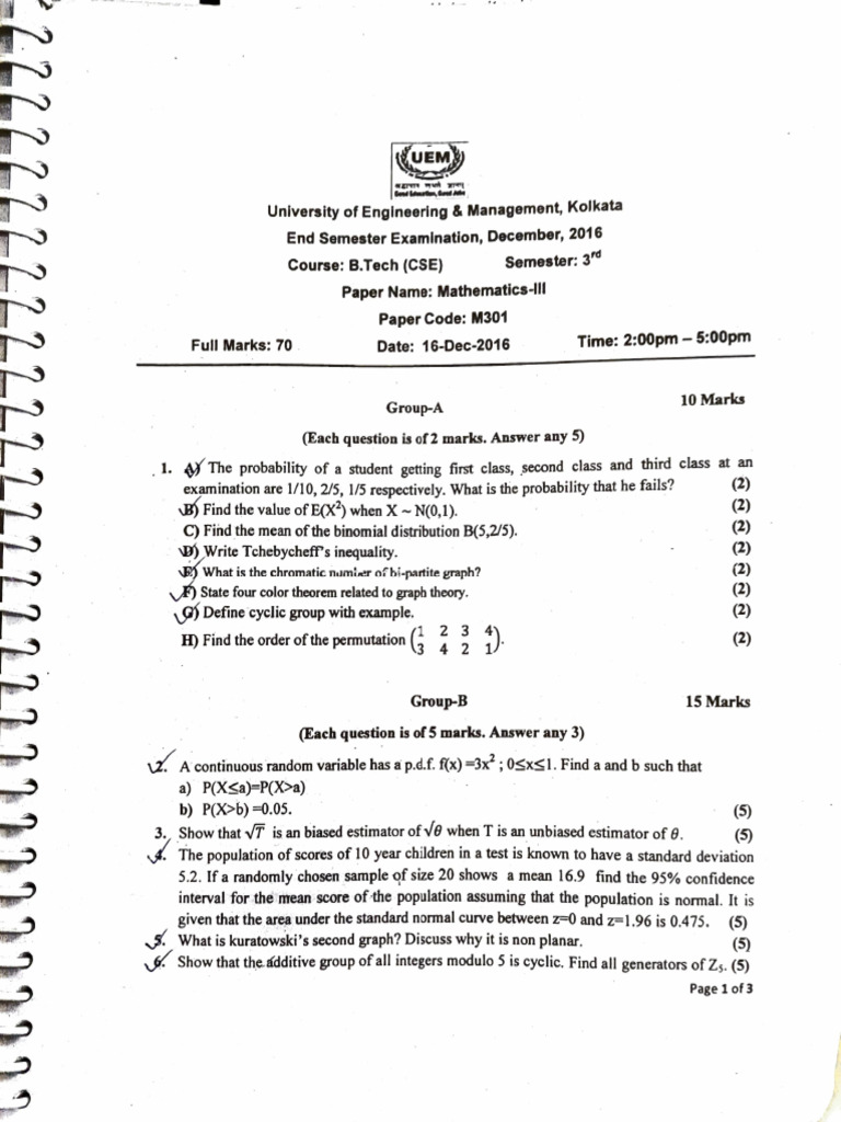 Sample Paper - Maths - M301 - 2019 | PDF
