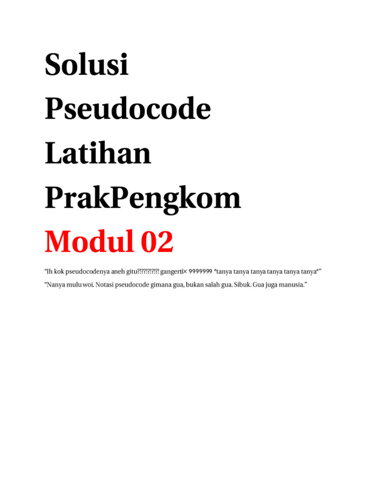 Solusi PrakPengkom M02 Pseudocode - ALDIPUTERA | PDF