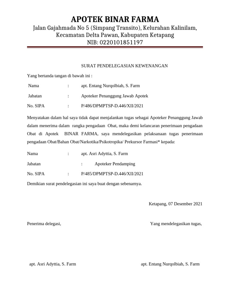 SURAT PENDELEGASIAN KEWENANGAN Binar | PDF