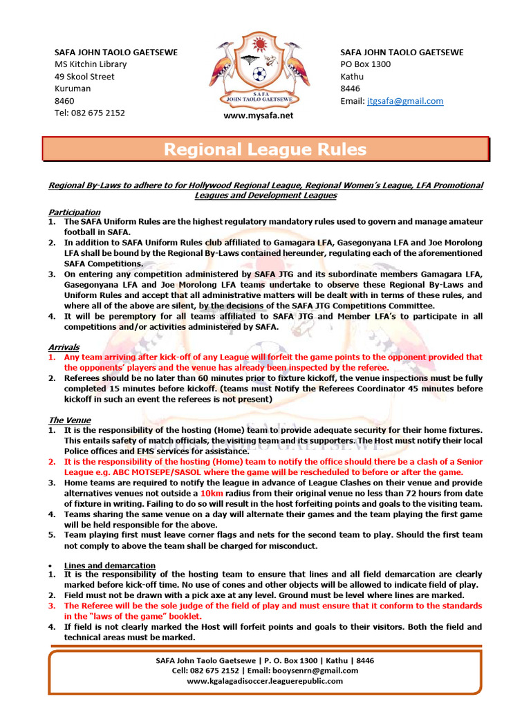 SAFA Regional League Rules 2024 | PDF | Referee