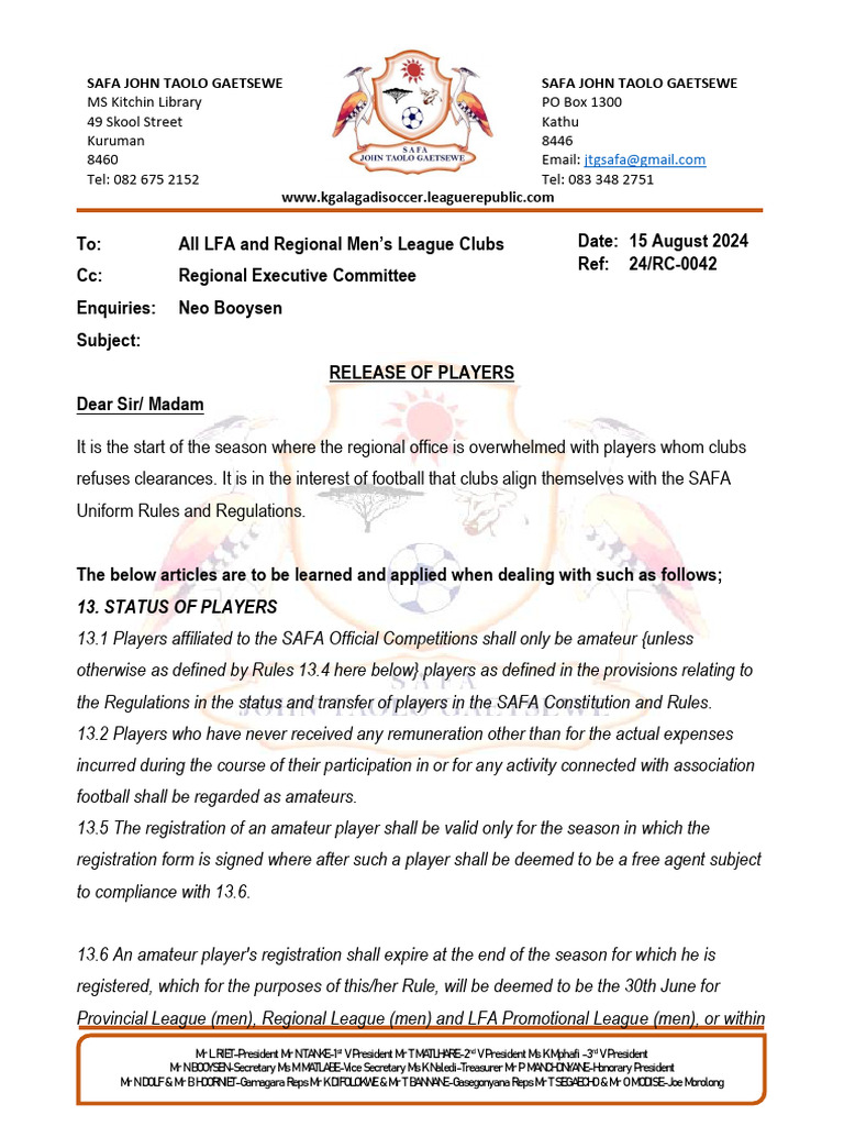 Release of Players | PDF