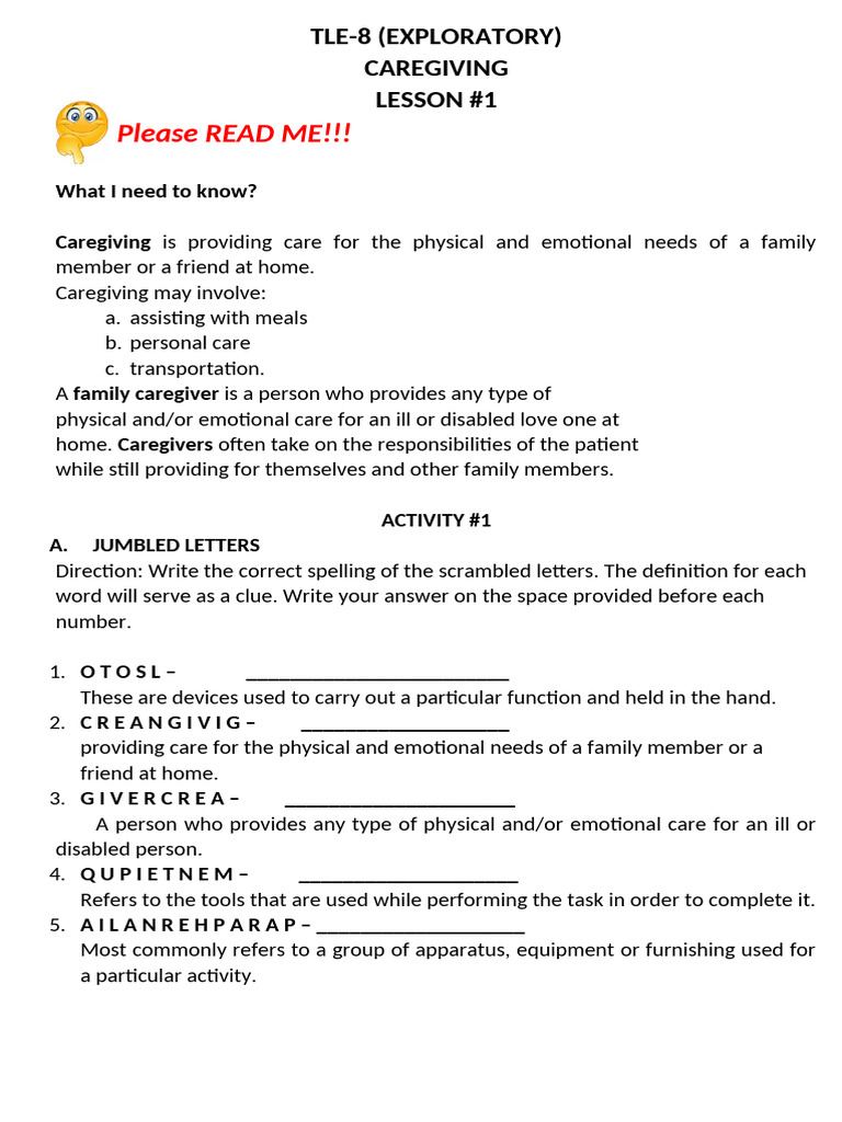 Caregiving Worksheet#1 | PDF