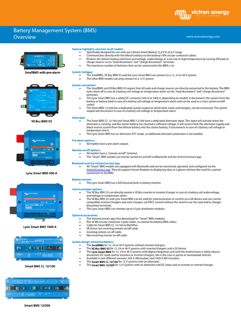 Datasheet BMS Overview en | PDF | Battery Charger | Power Inverter
