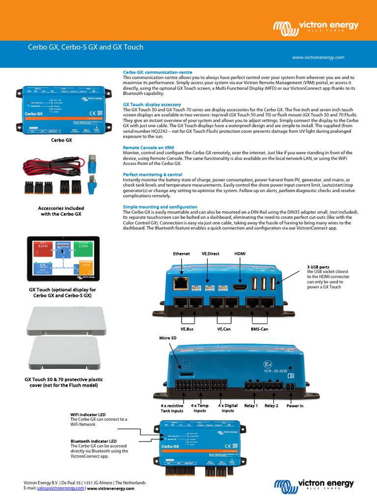 Datasheet Cerbo GX GX Touch en | PDF | Usb | Computers