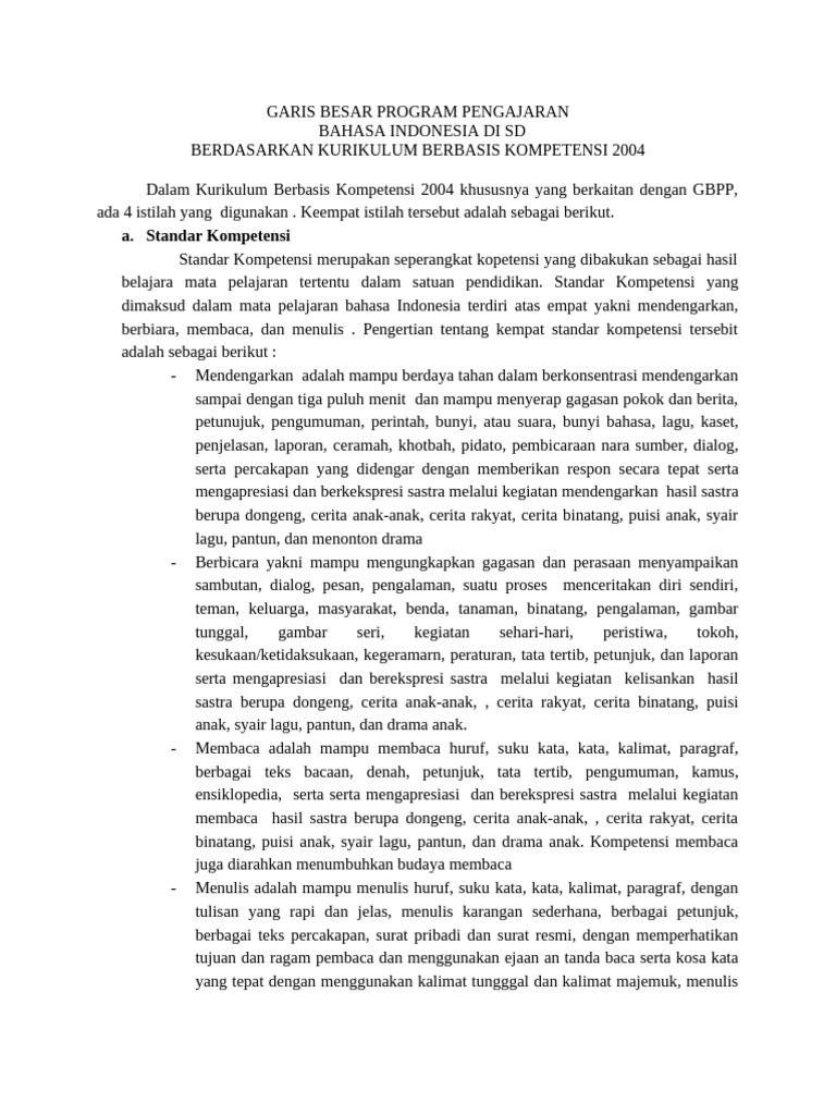 Kbki 2004 Kelas Awal | PDF