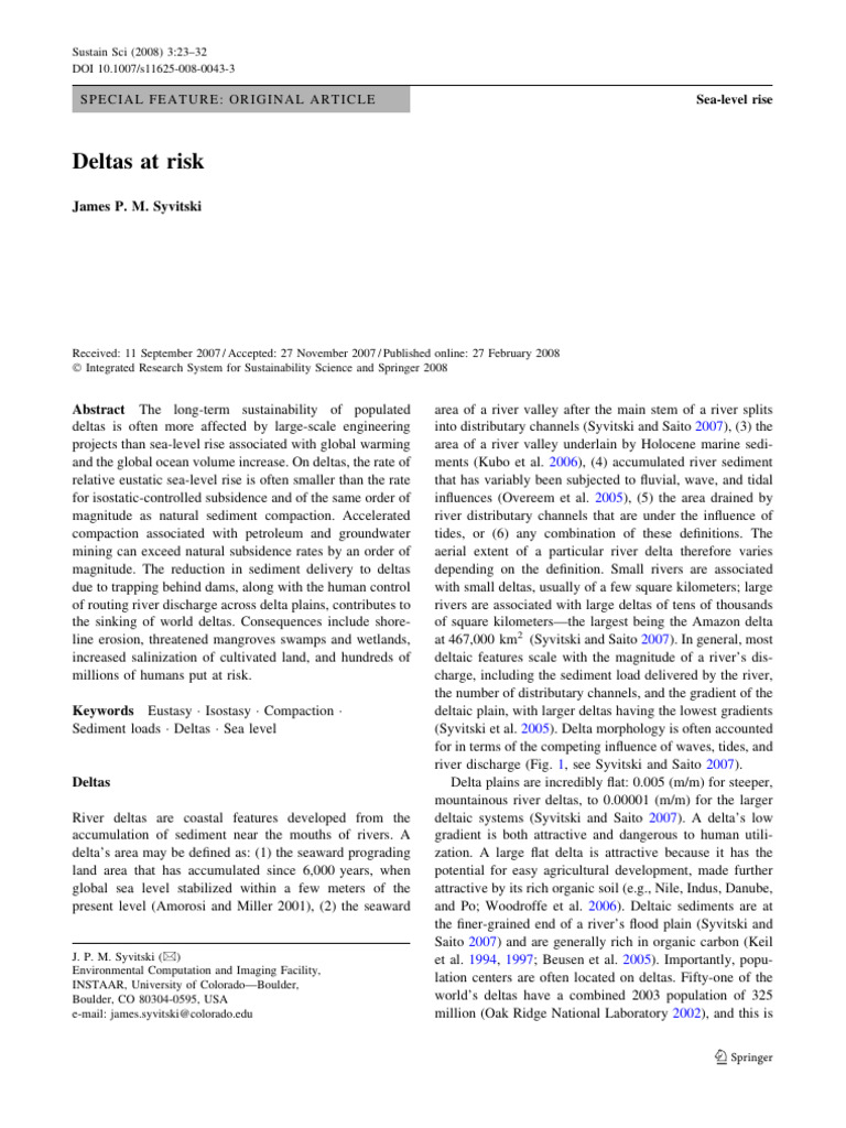 Deltas at Risk: Ó Integrated Research System For Sustainability Science and Springer 2008 | PDF
