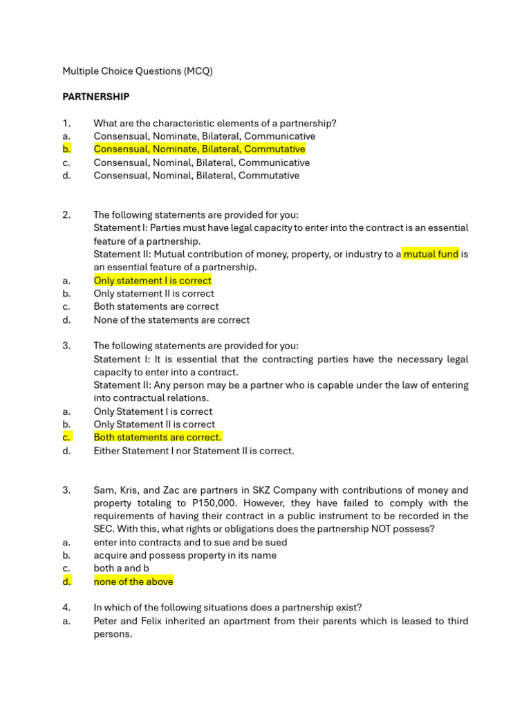 Partnership-MCQ | PDF Partnership-MCQ | PDF