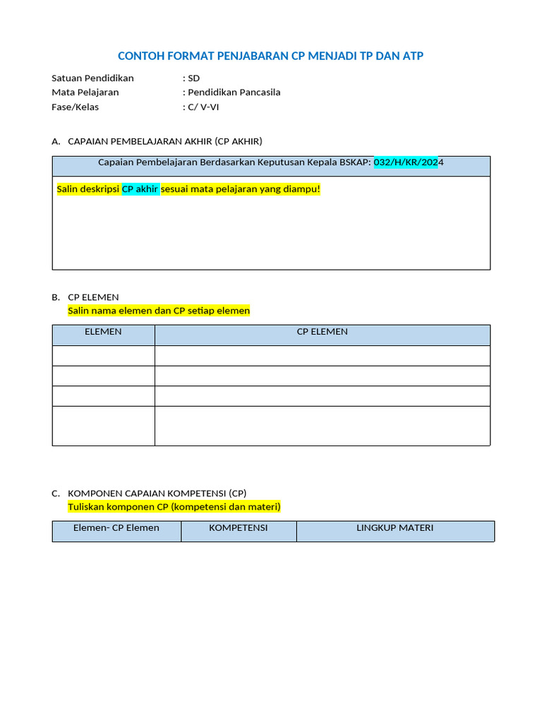 Format Penjabaran CP Menjadi TP Dan ATP | PDF