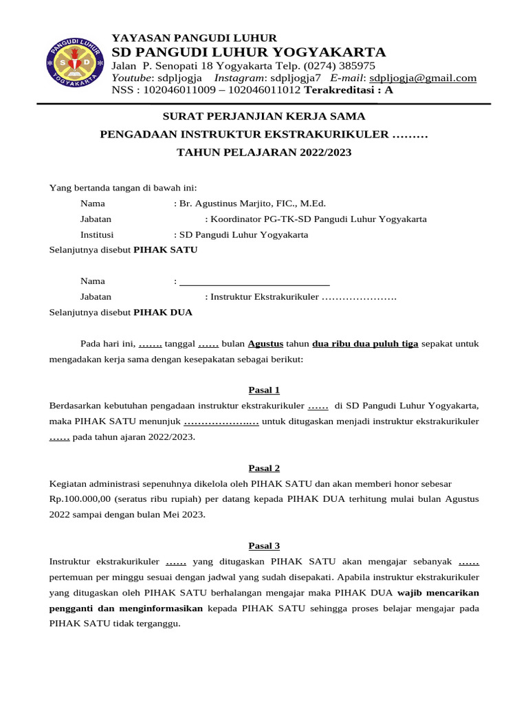 FORMAT MoU EKSTRA 2022-2023 | PDF