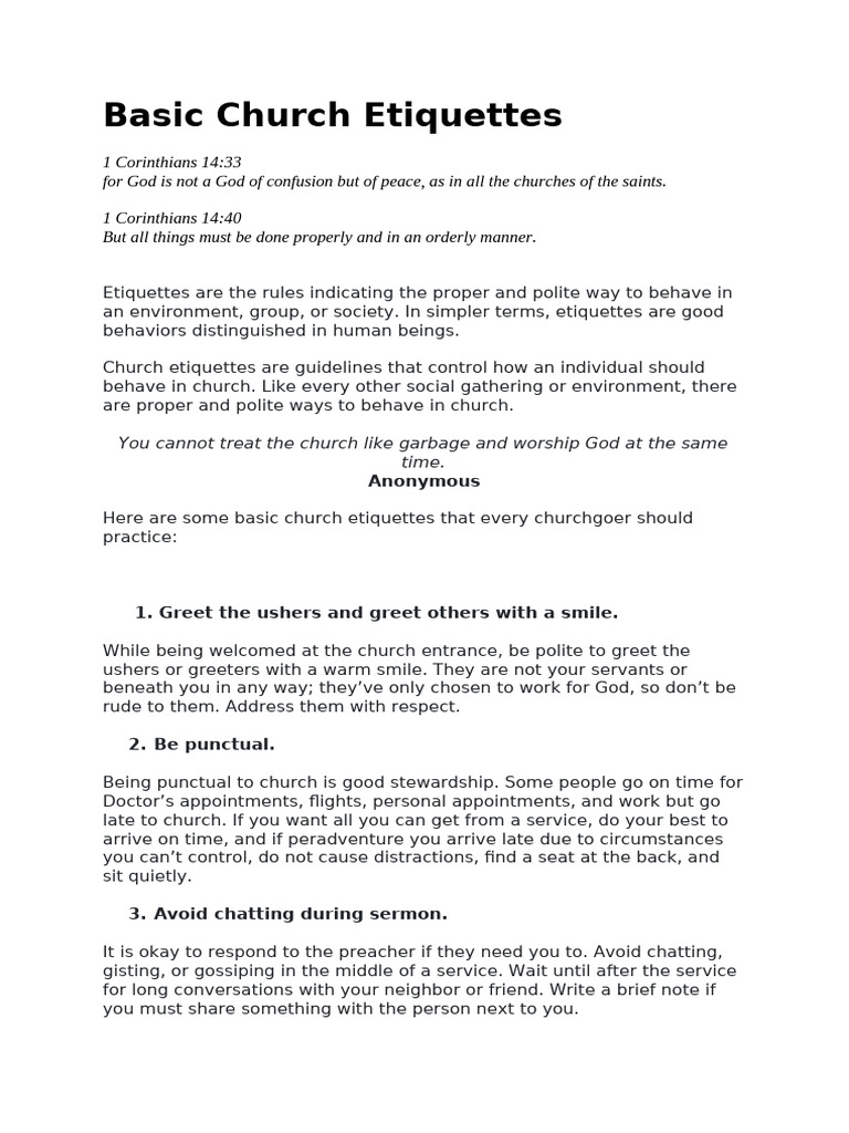 Basic Church Etiquettes | PDF