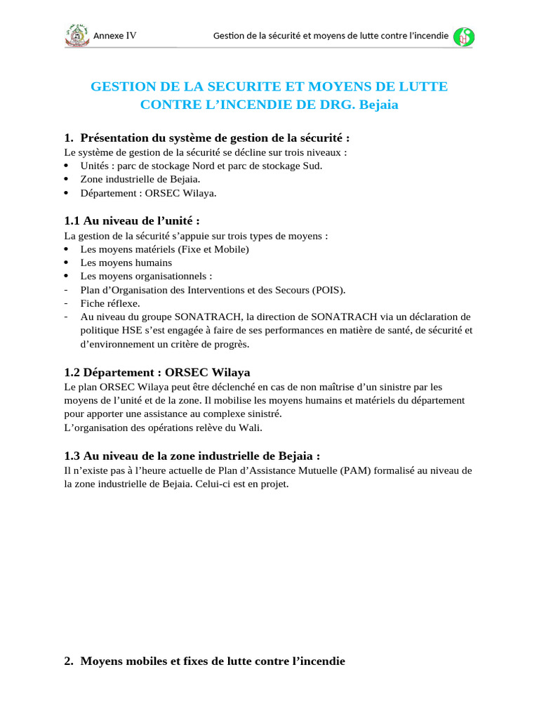 Gestion de La Sécurité Et Moyens de Lutte Contre L'incendie | PDF