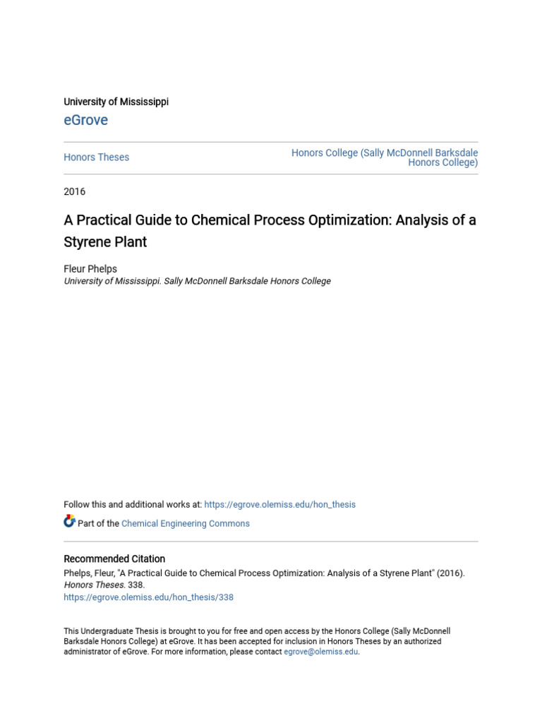 A Practical Guide To Chemical Process Optimization - Analysis of A | PDF