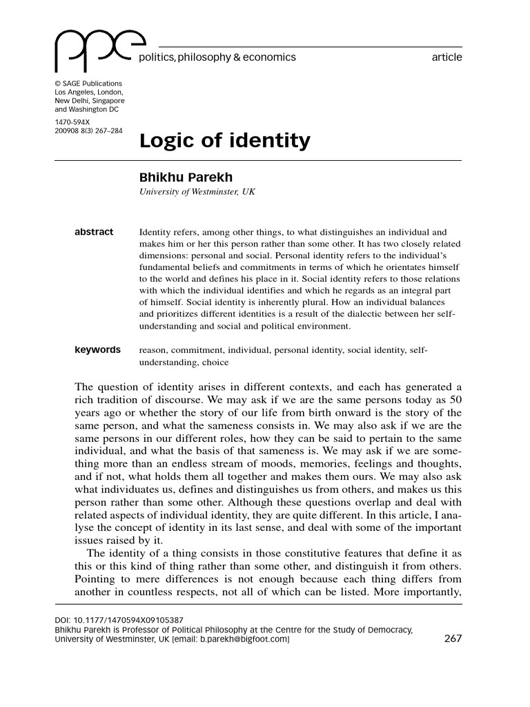 Parekh 2009 Logic of Identity | PDF
