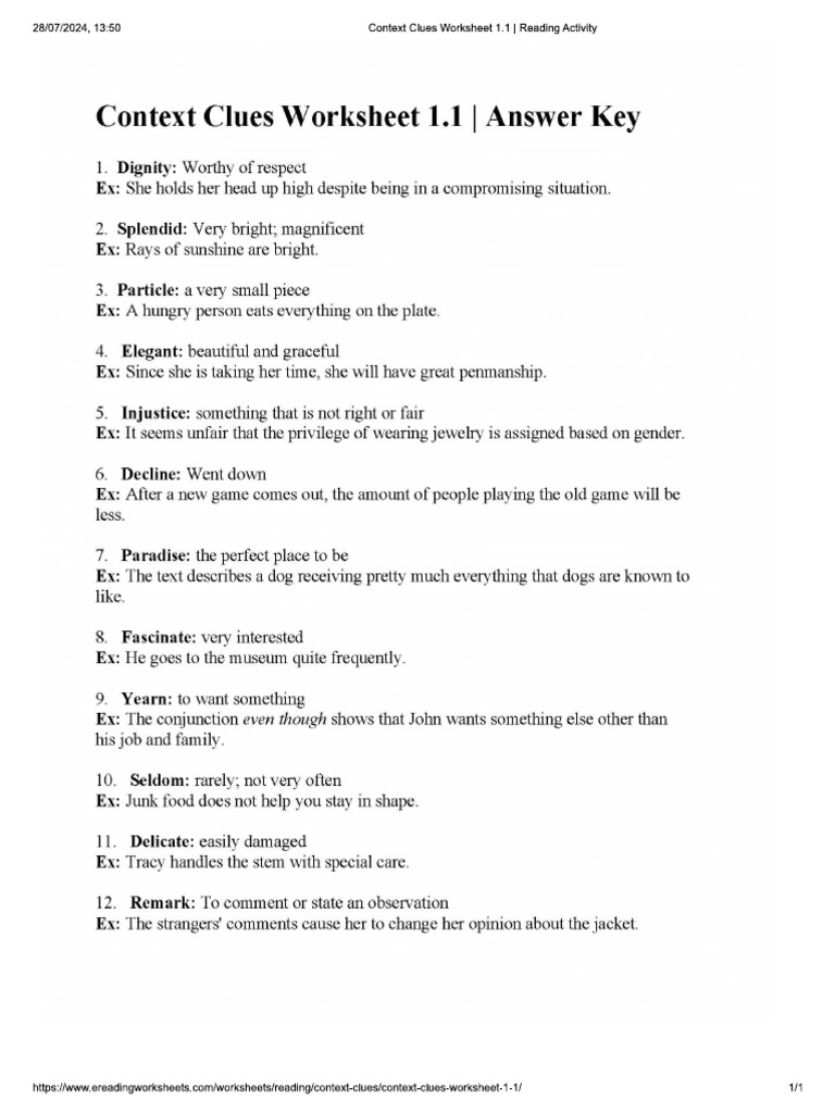 Context Clues 2 Answers | PDF