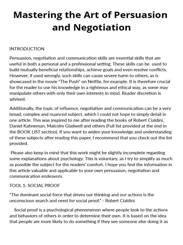 Mastering The Art of Persuasion and Nego | PDF