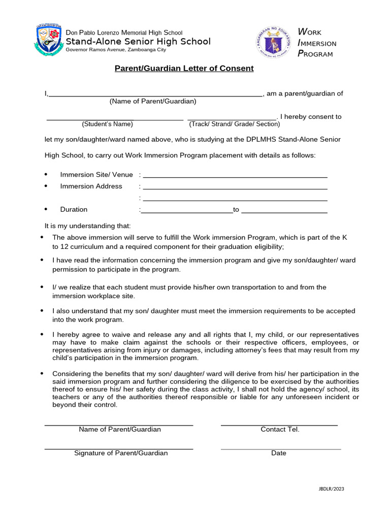 Letter of Consent Immersion 2023 | PDF