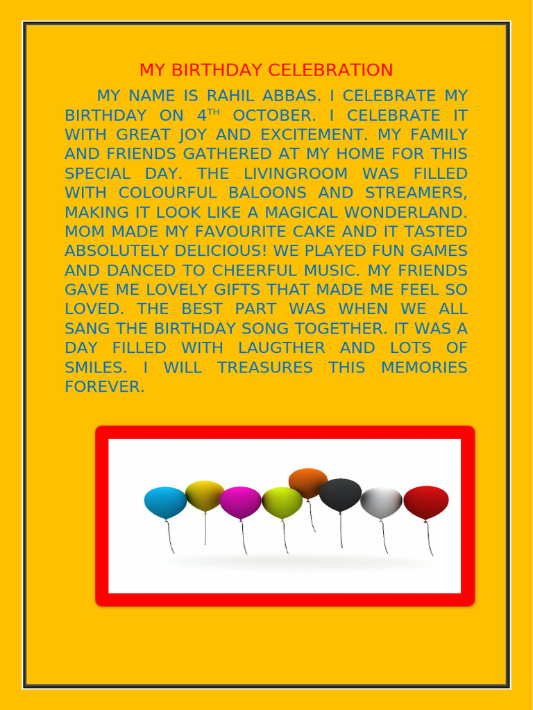 My Birthday Celebration M M Rahil Abbas 7 'B' | PDF