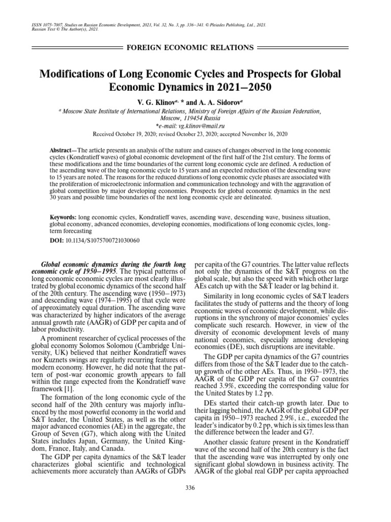 Modifications of Long Economic Cycles and Prospects | PDF