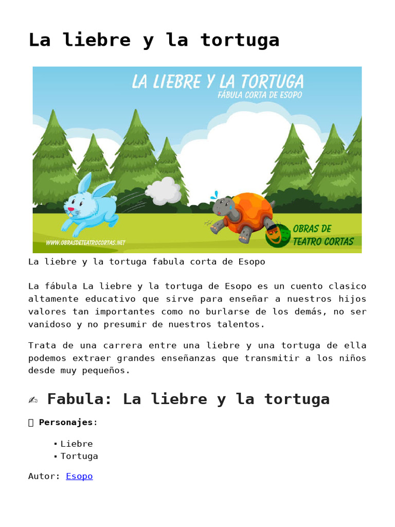 Fabula La Liebre y La Tortuga | PDF
