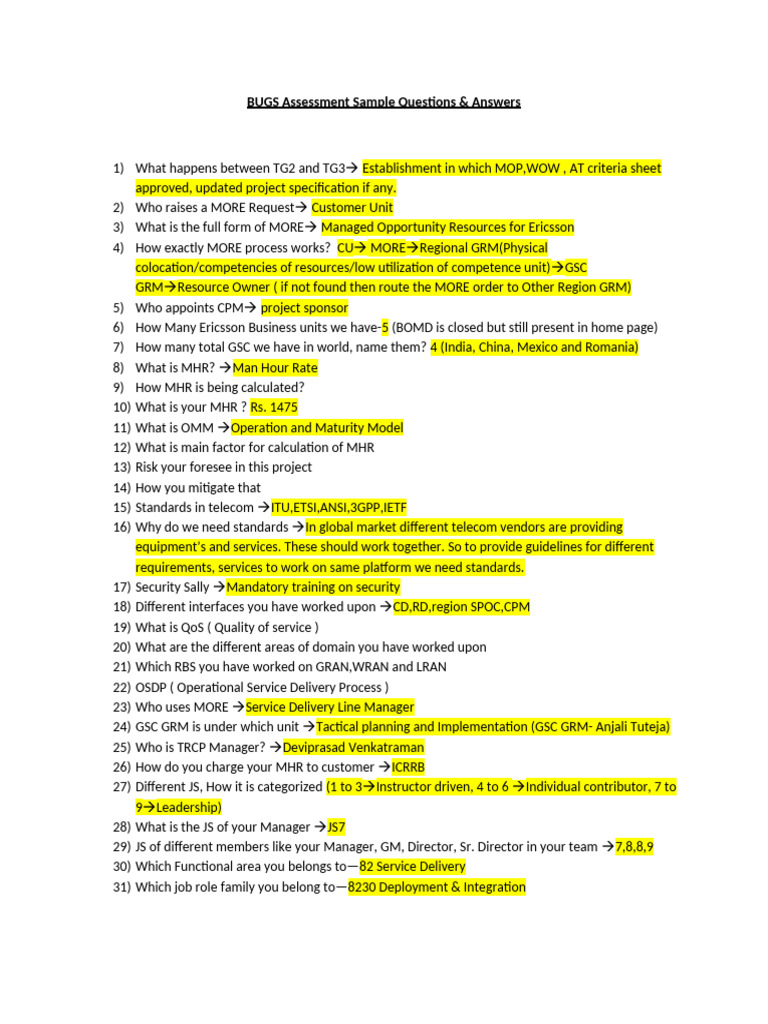 BUGS Assessment Sample Questions | PDF