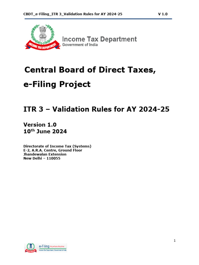 CBDT_e-filing_ITR-3_Validation Rules - V1.0_AY 24-25 | PDF