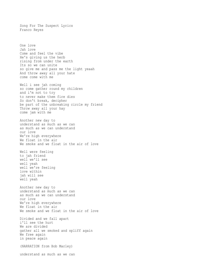 Song for the Suspect Lyrics Analysis | PDF