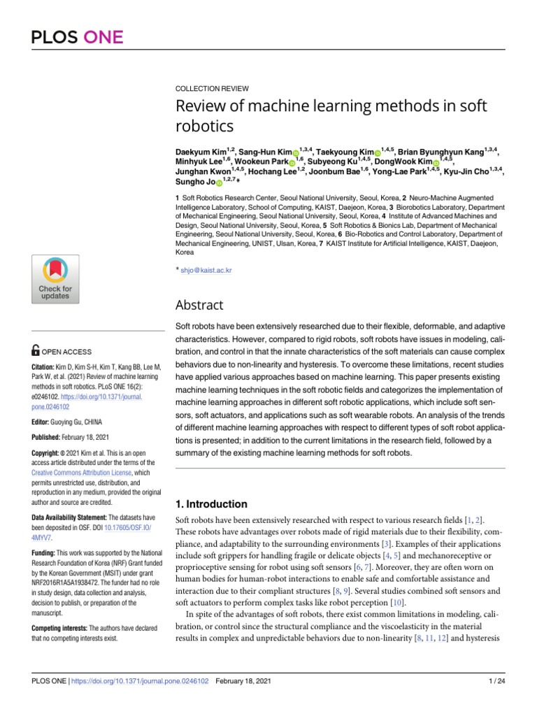 7 - 2021 - Review of Machine Learning Methods in Soft Robotics | PDF