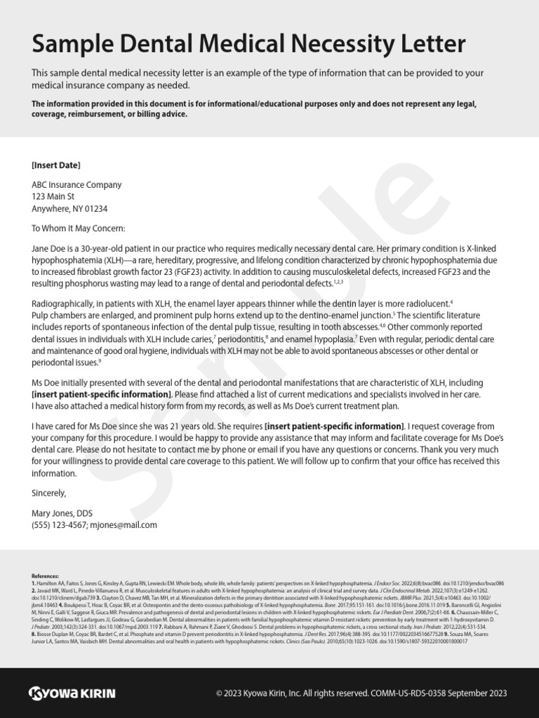 XLH Dental Medical Necessity Sample Letter | PDF | Periodontology ...