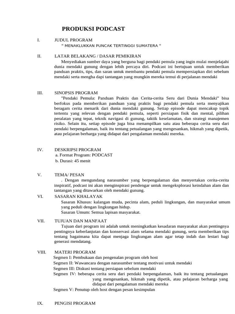 Rundown Acara Podcast Pendaki | PDF