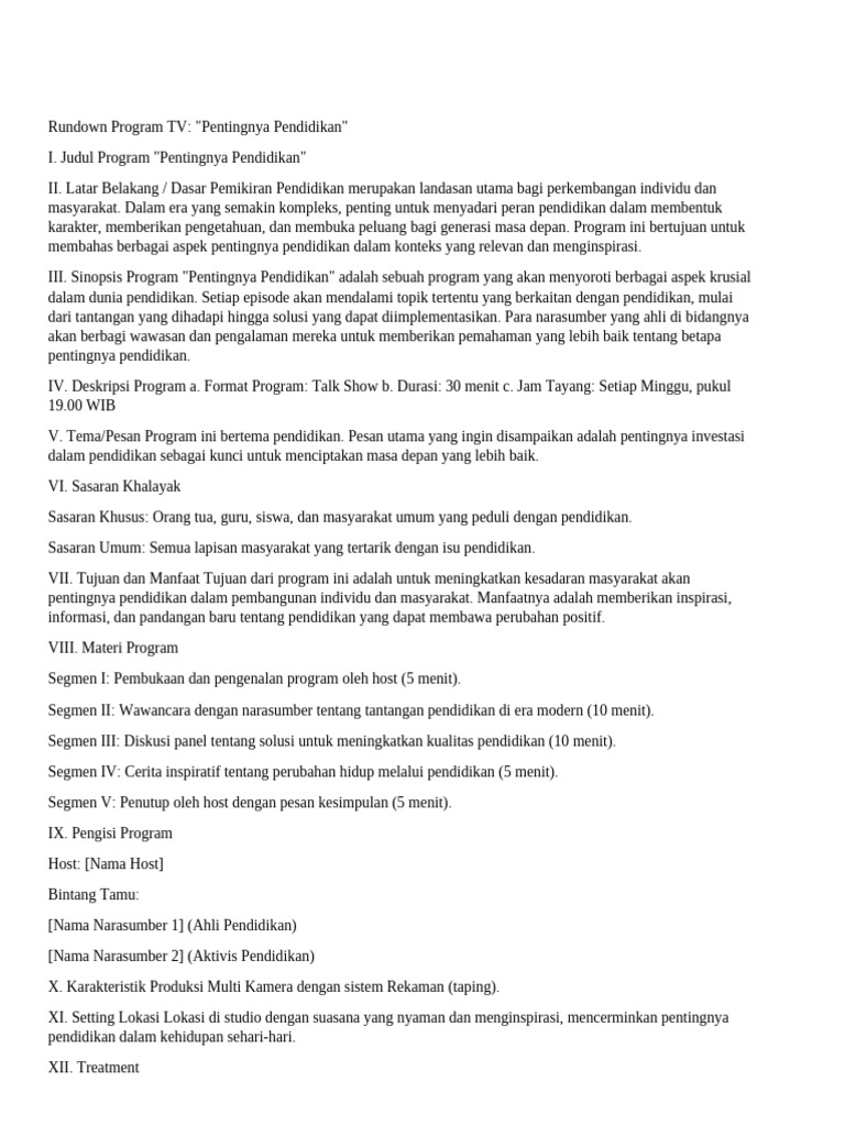 Rundown Program TV MATERI | PDF