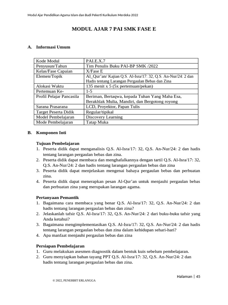 MODUL AJAR 7 PAI SMK KELAS X BAB 7 - Oke-Fin | PDF