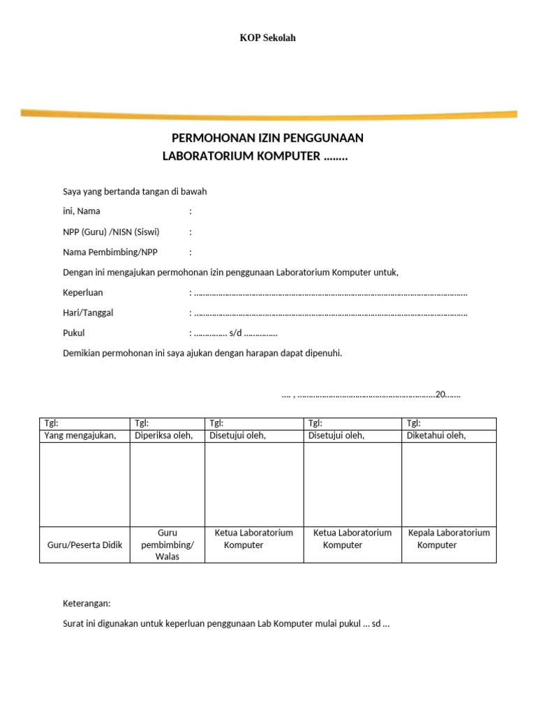 Form Permohonan Peminjaman Labkom | PDF