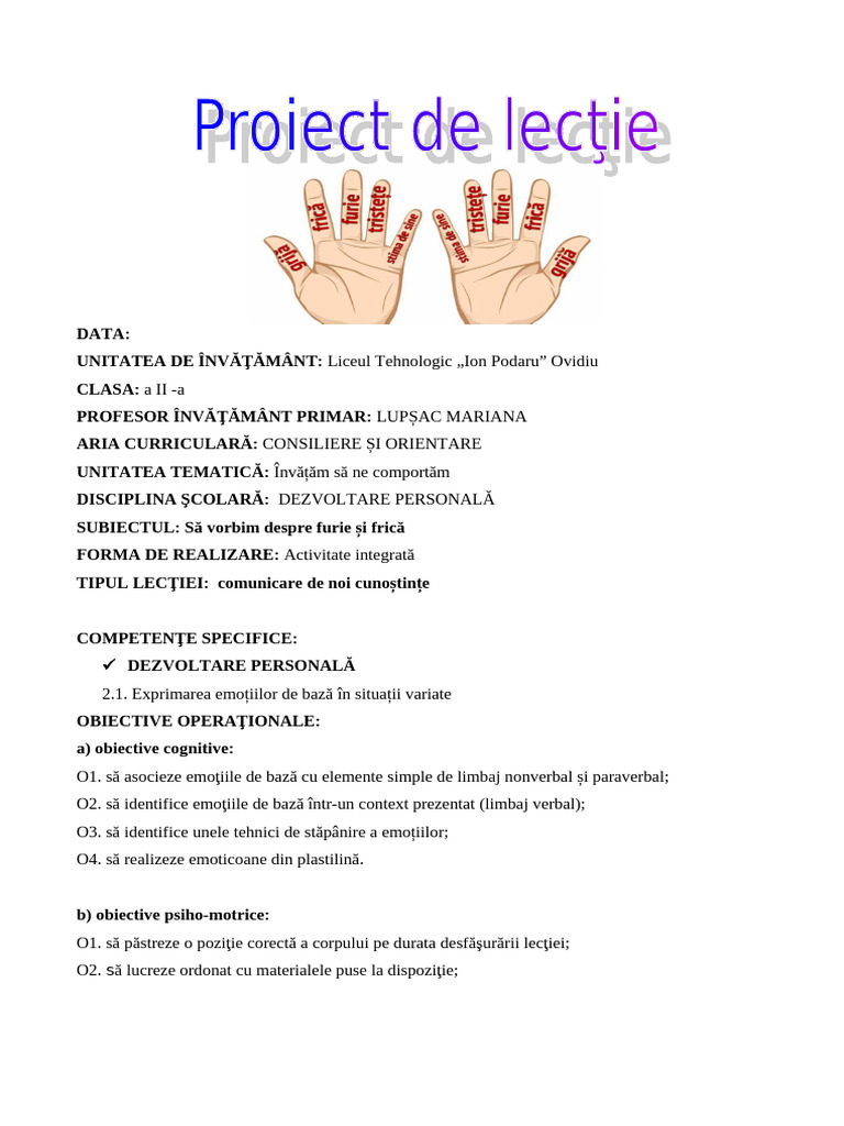 Dezvoltare Personala Proiect de Lectie | PDF