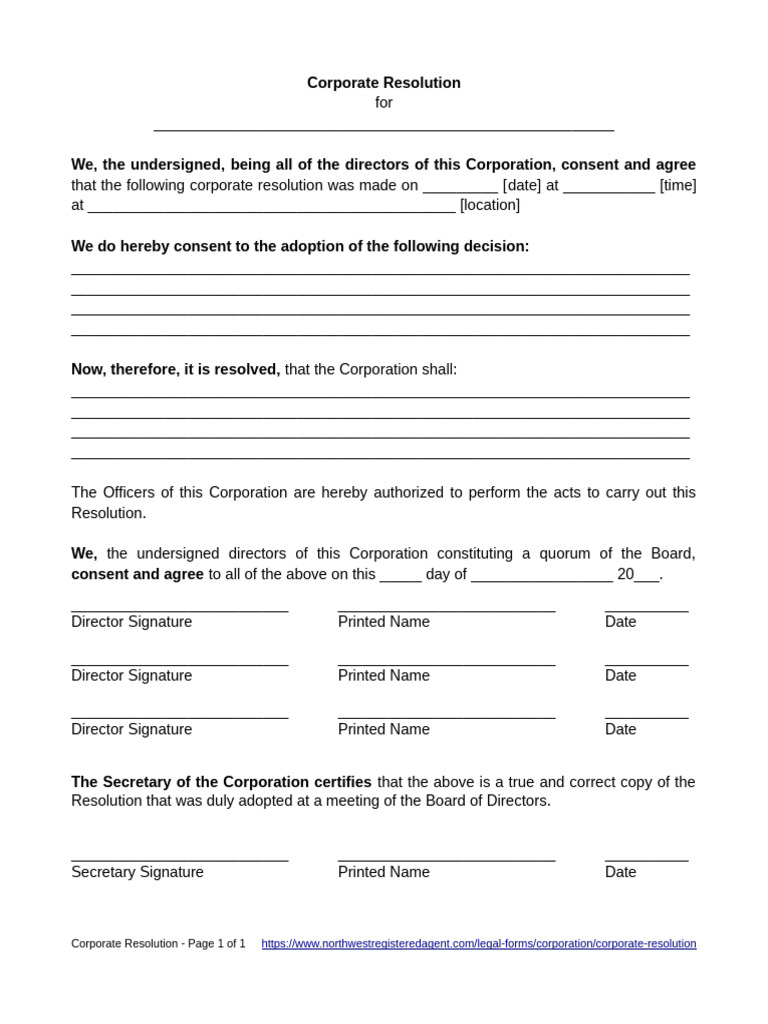 Corporate Resolution | PDF